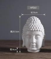 China White Ceramic Buddha Head Statue Handmade Pottery Figurine 15cm for Home Hotel Decor Meditation Zen for sale
