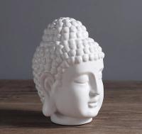 China White Ceramic Buddha Head Statue Handmade Pottery Figurine 15cm for Home Hotel Decor Meditation Zen for sale