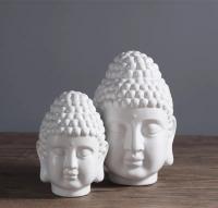 China White Ceramic Buddha Head Statue Handmade Pottery Figurine 15cm for Home Hotel Decor Meditation Zen for sale