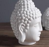 China White Ceramic Buddha Head Statue Handmade Pottery Figurine 15cm for Home Hotel Decor Meditation Zen for sale