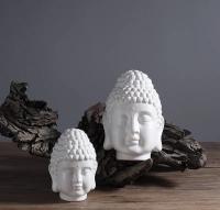 China White Ceramic Buddha Head Statue Handmade Pottery Figurine 15cm for Home Hotel Decor Meditation Zen for sale