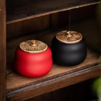 China Vintage Ceramic Tea Canister Sealed Storage Jar 300ml 900ml Persimmon Shape Candy Sugar Container for sale