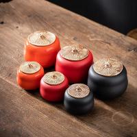 China Vintage Ceramic Tea Canister Sealed Storage Jar 300ml 900ml Persimmon Shape Candy Sugar Container for sale