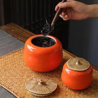 China Vintage Ceramic Tea Canister Sealed Storage Jar 300ml 900ml Persimmon Shape Candy Sugar Container for sale