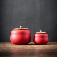 China Vintage Ceramic Tea Canister Sealed Storage Jar 300ml 900ml Persimmon Shape Candy Sugar Container for sale