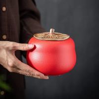 China Vintage Ceramic Tea Canister Sealed Storage Jar 300ml 900ml Persimmon Shape Candy Sugar Container for sale