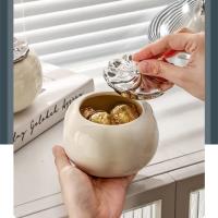 China Ceramic Persimmon Shaped Food Storage Jar 600ml 800ml 1000ml with Silver Lid for Kitchen for sale
