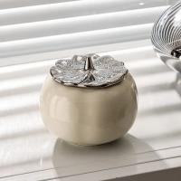 China Ceramic Persimmon Shaped Food Storage Jar 600ml 800ml 1000ml with Silver Lid for Kitchen for sale