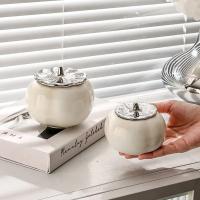 China Ceramic Persimmon Shaped Food Storage Jar 600ml 800ml 1000ml with Silver Lid for Kitchen for sale