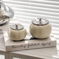 China Ceramic Persimmon Shaped Food Storage Jar 600ml 800ml 1000ml with Silver Lid for Kitchen for sale