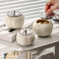 China Ceramic Persimmon Shaped Food Storage Jar 600ml 800ml 1000ml with Silver Lid for Kitchen for sale