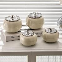 China Ceramic Persimmon Shaped Food Storage Jar 600ml 800ml 1000ml with Silver Lid for Kitchen for sale