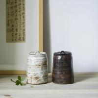 China Ceramic Coarse Grain Tea Pot Retro Storage Jar 10.8x15cm for Tea Spices Dried Fruits for sale