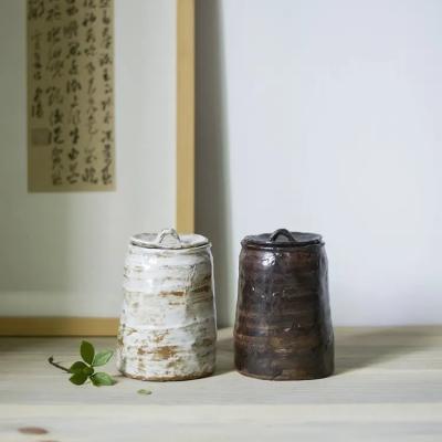 China Ceramic Coarse Grain Tea Pot Retro Storage Jar 10.8x15cm for Tea Spices Dried Fruits for sale