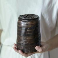 China Ceramic Coarse Grain Tea Pot Retro Storage Jar 10.8x15cm for Tea Spices Dried Fruits for sale