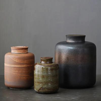 China Vintage Ceramic Tea Storage Can 450ml 950ml 2200ml Moisture Proof Large Capacity Sealed Tank for sale