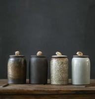 China Vintage Ceramic Tea Storage Jar 900ml with Lid Retro Asian Zen Tea Caddy Container for Beverage for sale