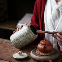 China Vintage Ceramic Tea Storage Jar 900ml with Lid Retro Asian Zen Tea Caddy Container for Beverage for sale