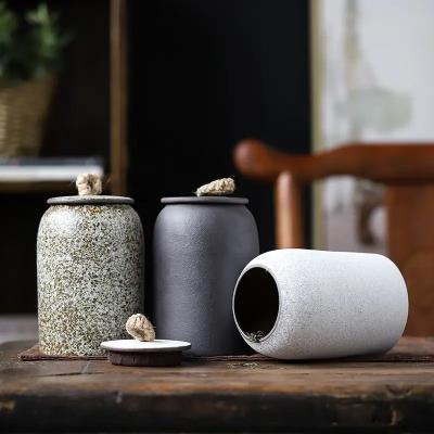 China Vintage Ceramic Tea Storage Jar 900ml with Lid Retro Asian Zen Tea Caddy Container for Beverage for sale