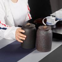 China Vintage Ceramic Tea Storage Jar 900ml with Lid Retro Asian Zen Tea Caddy Container for Beverage for sale