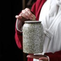 China Vintage Ceramic Tea Storage Jar 900ml with Lid Retro Asian Zen Tea Caddy Container for Beverage for sale