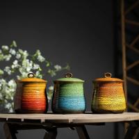 China Wholesale Handmade Ceramic Storage Jar with Lid 1200ml Vintage Kitchen Canister for sale