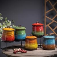 China Wholesale Handmade Ceramic Storage Jar with Lid 1200ml Vintage Kitchen Canister for sale