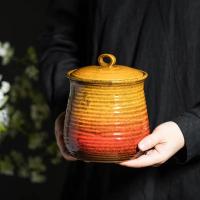China Wholesale Handmade Ceramic Storage Jar with Lid 1200ml Vintage Kitchen Canister for sale