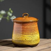 China Wholesale Handmade Ceramic Storage Jar with Lid 1200ml Vintage Kitchen Canister for sale