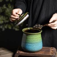 China Wholesale Handmade Ceramic Storage Jar with Lid 1200ml Vintage Kitchen Canister for sale