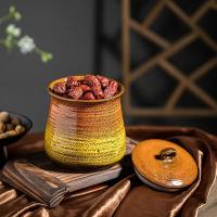 China Wholesale Handmade Ceramic Storage Jar with Lid 1200ml Vintage Kitchen Canister for sale