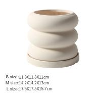 China Unglazed Ceramic Bonsai Flower Pots with Tray 3 Sizes 11.8cm 14.2cm 17.5cm Breathable Planters for sale