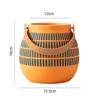 China Ceramic Hanging Planter 16x12x15.5cm for Succulents Air Plants Home Garden Decor Flower Basket with Leather Strap for sale