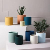 China Nordic Ceramic Flower Pot Set 3 Sizes 11-17cm Glazed Cylindrical Planter with Tray for Indoor Outdoor for sale