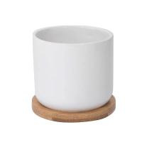 China Set of 3 Ceramic Pots for Plants 4 Inch Succulent Planter with Bamboo Tray White Glazed Flower Pot for sale