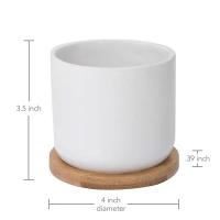 China Set of 3 Ceramic Pots for Plants 4 Inch Succulent Planter with Bamboo Tray White Glazed Flower Pot for sale