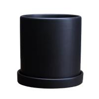 China Ceramic Cylinder Plant Pot with Tray 12x12x14 cm Matte White Black Grey Modern Succulent Planter for sale