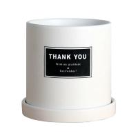 China Ceramic Cylinder Plant Pot with Tray 12x12x14 cm Matte White Black Grey Modern Succulent Planter for sale