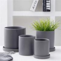 China Ceramic Cylinder Plant Pot with Tray 12x12x14 cm Matte White Black Grey Modern Succulent Planter for sale