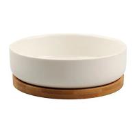 China 6.2 Inch Modern Ceramic Flower Pot for Succulent Cactus with Drainage Bamboo Tray 16x5.5 cm for sale