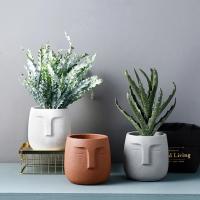 China 5.5 Inch Nordic Abstract Human Face Cement Succulent Flowerpot for Home Garden Planters 12.5x14 cm for sale