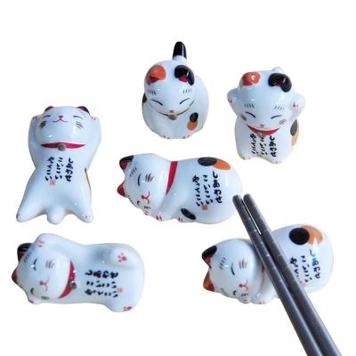 China Ceramic Lucky Cat Chopstick Holder Rest Spoon Fork Rack 5.5x3x3 cm Custom Logo for sale