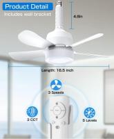 China 16 inch E26 E27 Socket small LED Fan Light with Remote 3 color temeperature dimmable 3 Speeds & 5 Brightness Levels Ultra-Quiet 5-Blade for sale