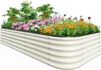 China 8*3.5*1.5Ft Ivory White Oval Galvanized Raised Garden Beds Outdoor Custom Logo for sale