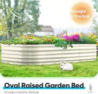 China 8*3.5*1.5Ft Ivory White Oval Galvanized Raised Garden Beds Outdoor Custom Logo for sale