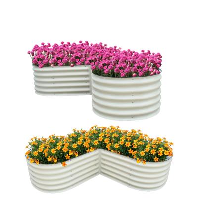 China Galvanized Ivory White L Shape Metal Garden Bed Planter Box For Vegetables 5.5*5.5*1.4Ft Easy Assembly Special Featur for sale