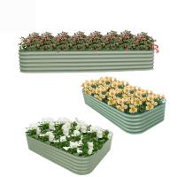 China Easy To Assemble Galvanized Metal Raised Garden Bed 9.4*2*1.4 Ft Light Green for sale