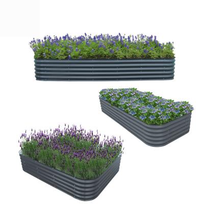 China OEM Large Galvanized Sheet Metal Garden Bed With Safety Edging And Gloves 9.4*2*1.4 Ft for sale