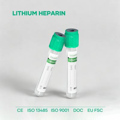 China PET / Glass Green Top Lithium Heparin Blood Tube For Biochemical Testing 2ml 3ml 5ml for sale