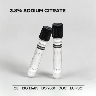 China Black Top 3.8 Percent Sodium Citrate Anticoagulant Blood Tube for ESR 1.28ml 1.6ml 3.2ml for sale